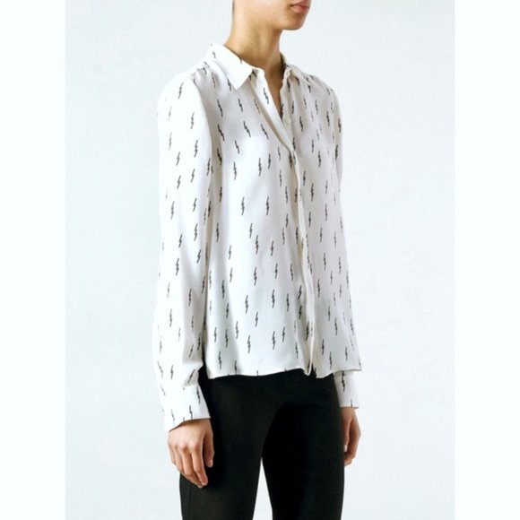 A.L.C. | Tops | Alc White Lightning Bolt Print Silk Blouse | Poshmark
